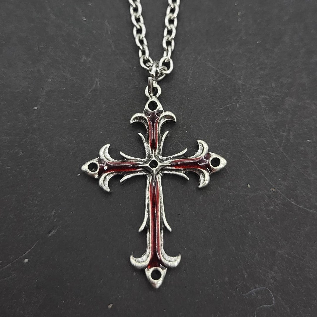 Red Cross Necklace - Gothic, Emo, Victorian - Handmade Stainless Steel ...
