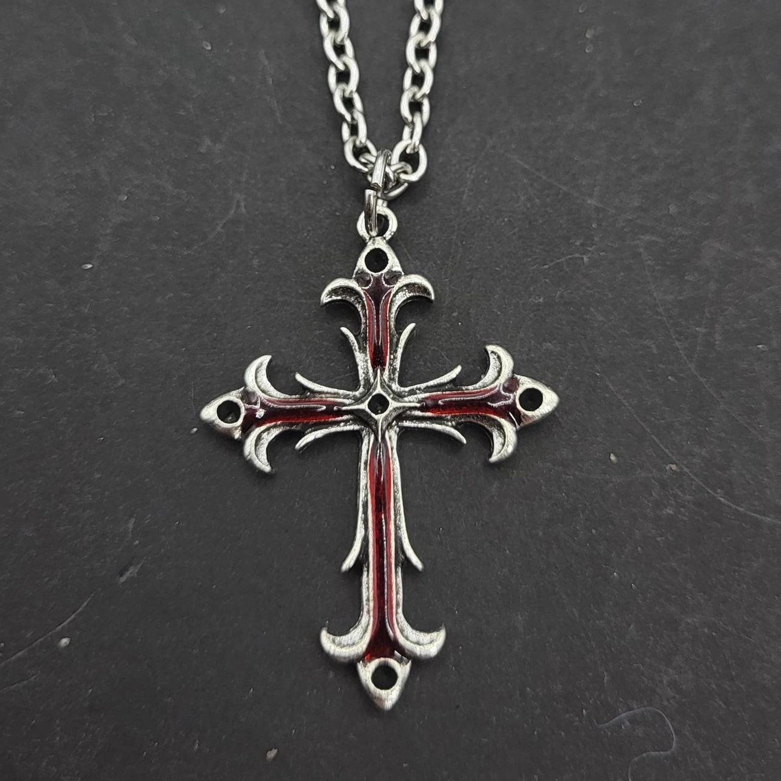 Red Cross Necklace - Gothic, Emo, Victorian - Handmade Stainless Steel ...