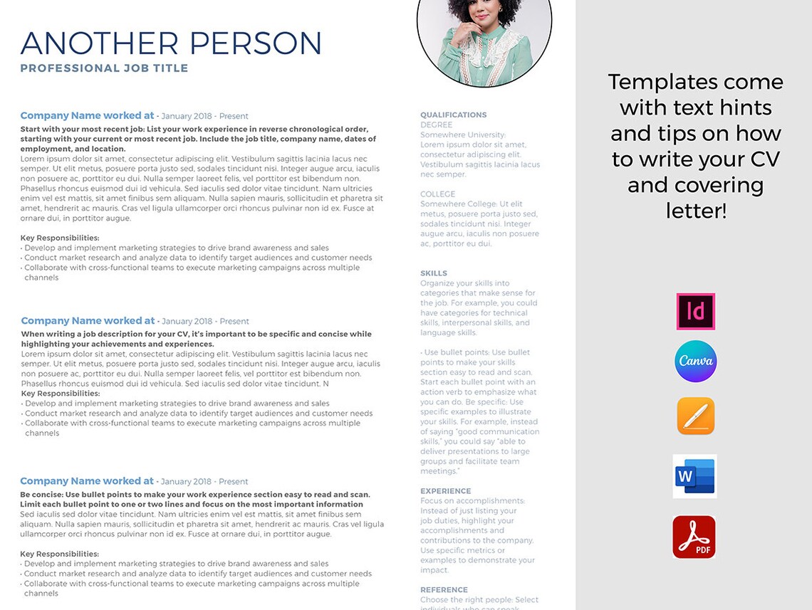 CV Template, Easy to Amend: Word, Indesign, Pages and PDF - Etsy
