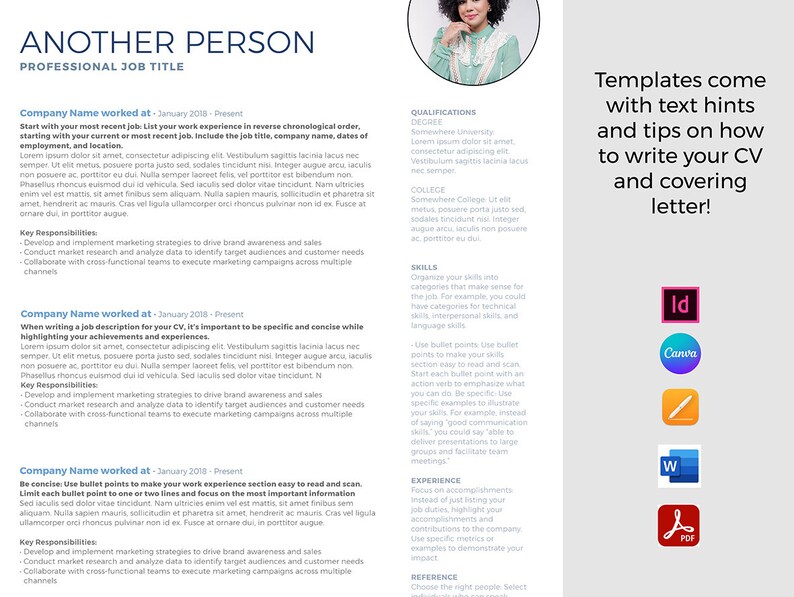 CV Template, Easy to Amend: Word, Indesign, Pages and PDF - Etsy