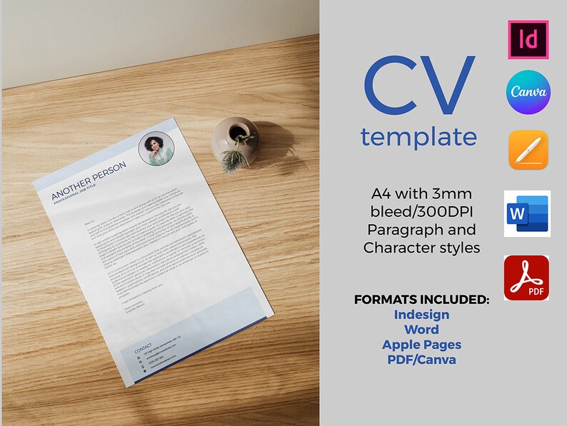 CV Template, Easy to Amend: Word, Indesign, Pages and PDF - Etsy