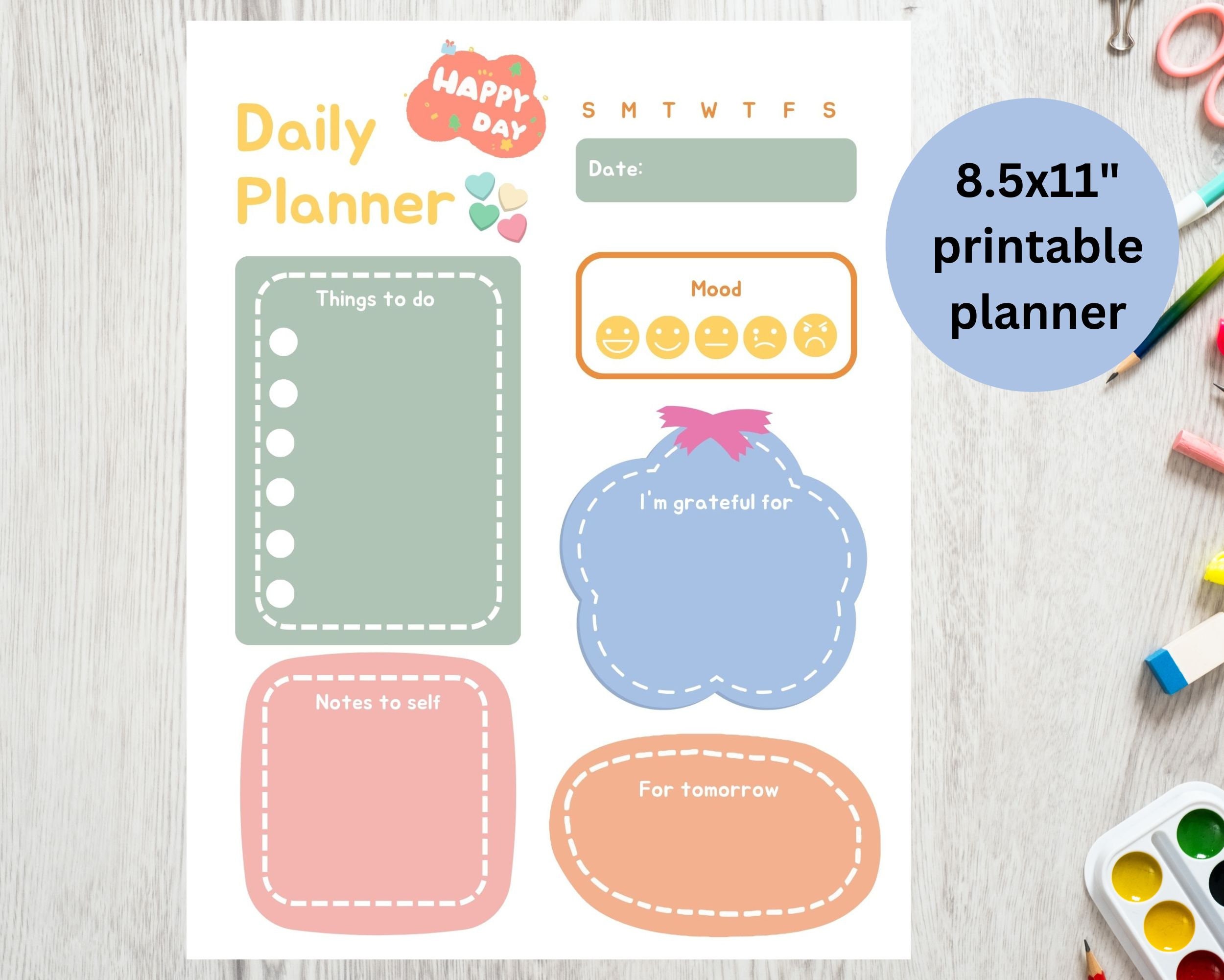 Kids Daily Planner Printable, Cute Planner Template, Digital Daily ...