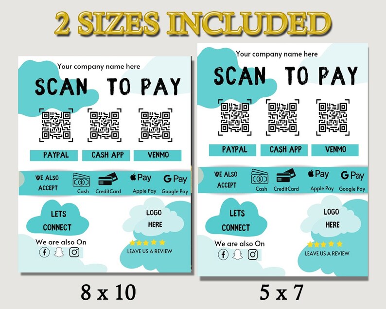 Editable Scan to Pay Sign Printable Template - Instant Download ...