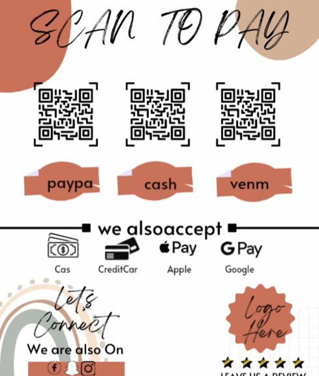 Printable Payment Sign - Scan to Pay Template - Custom QR Code Sign ...