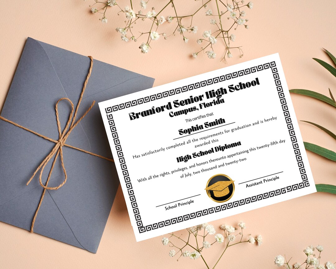 Custom Graduation Diploma Template High School & Homeschool Editable ...