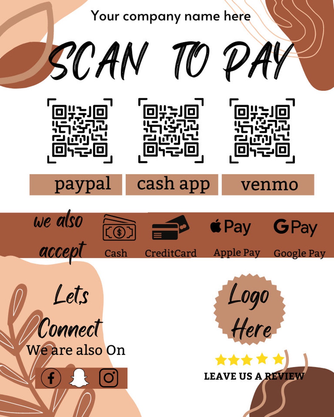 Editable Scan to Pay Sign for Small Business - Printable QR Code ...