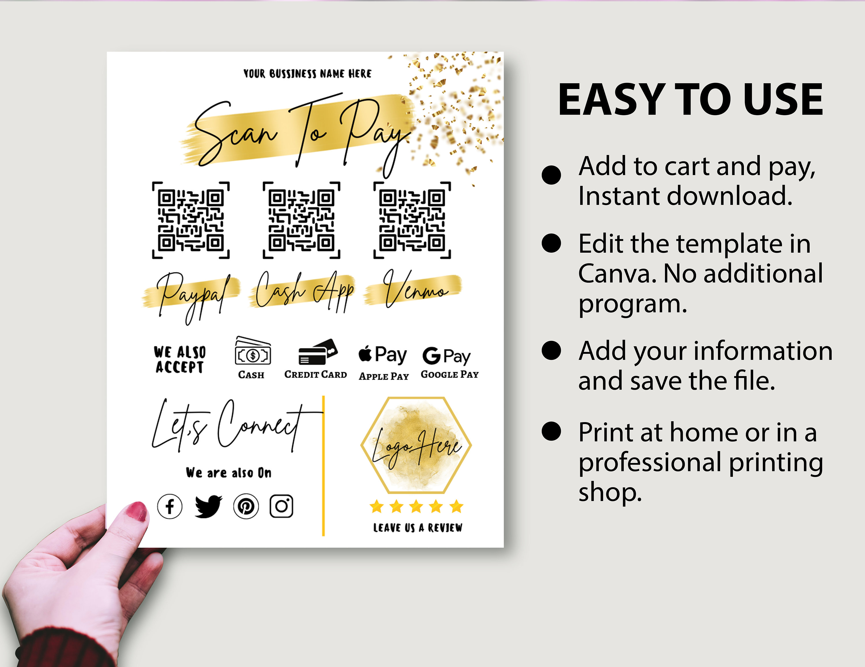 Customizable QR Code Sign Templates for Small Businesses Editable Scan ...