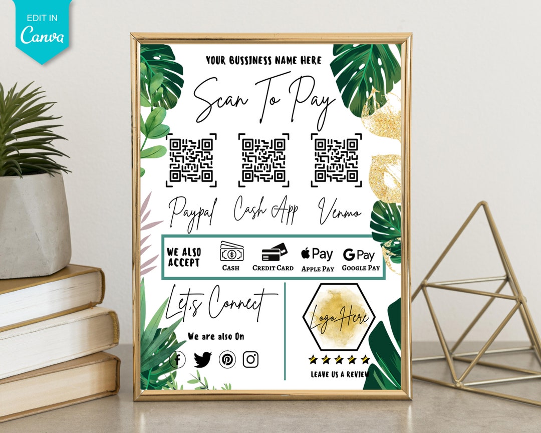 Custom QR Code Signs for Small Businesses Wifi QR Code Editable Cashapp ...