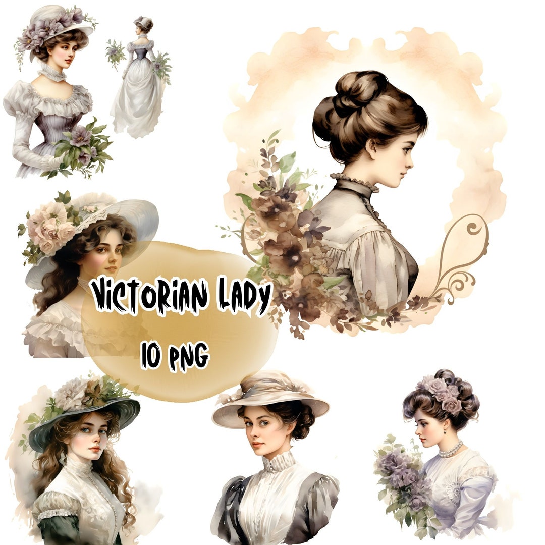 Victorian Lady Clipart Bundle, Vintage Women Clipart, 10 PNG High ...