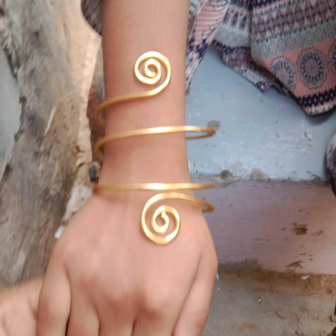 Spiral Brass Arm Cuff: Open Gold Arm Band - Etsy