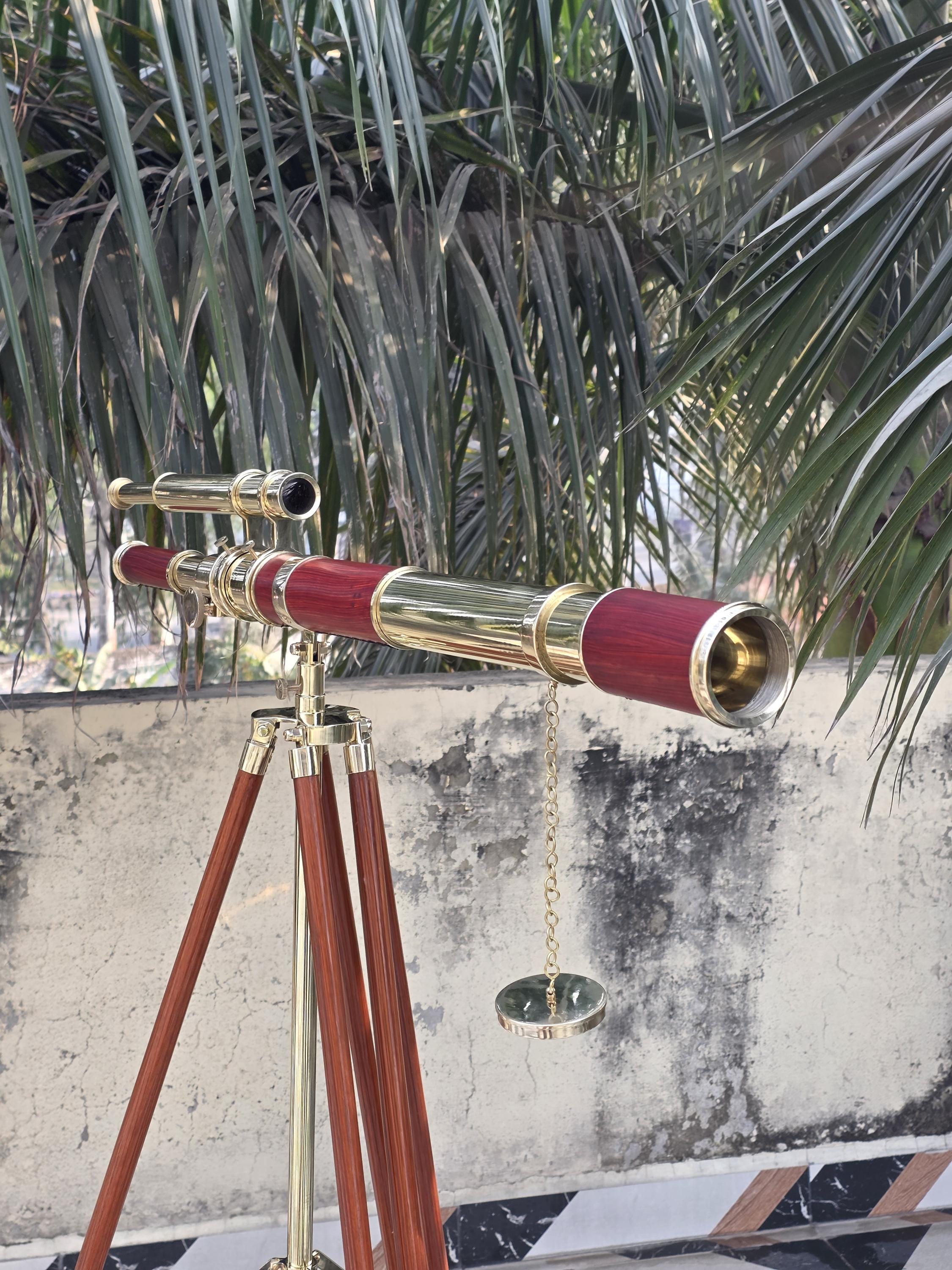 Personalized Luxury Vintage Brass Telescope With Wooden Tripod Nautical ...