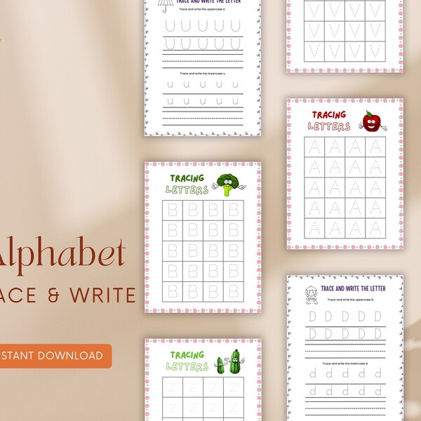 Tracing Uppercase Lowercase Numbers - Etsy