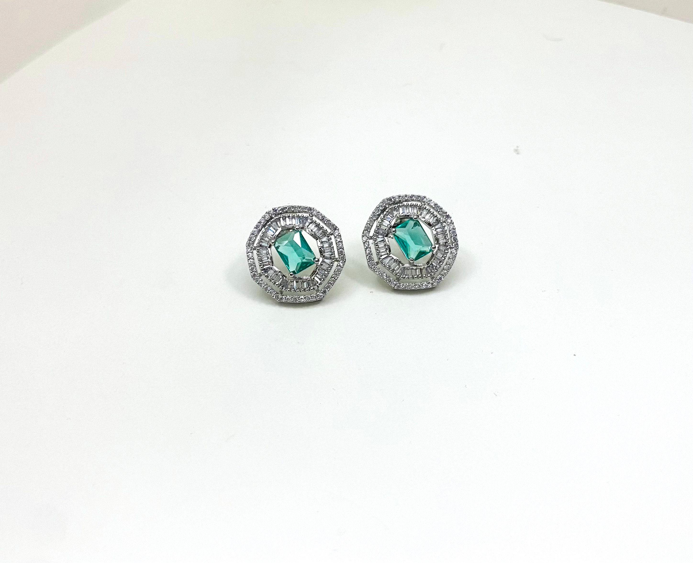 CZ Octagon Earring, Emerald Earring, Gift for Her, Emerald Stud Earring ...