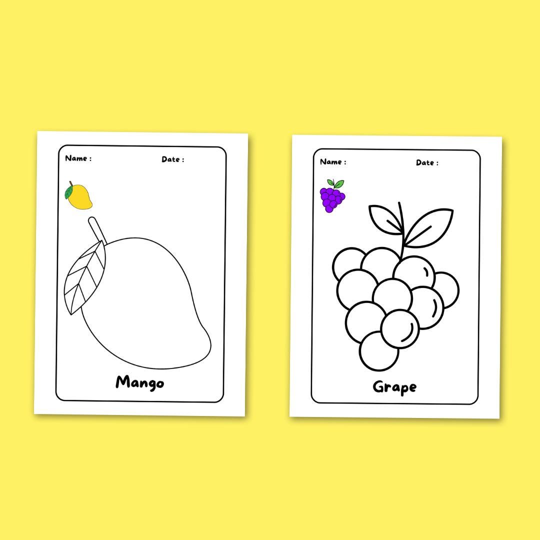 Fruits Vegetables Coloring Simple Fun Pages Worksheet - Etsy