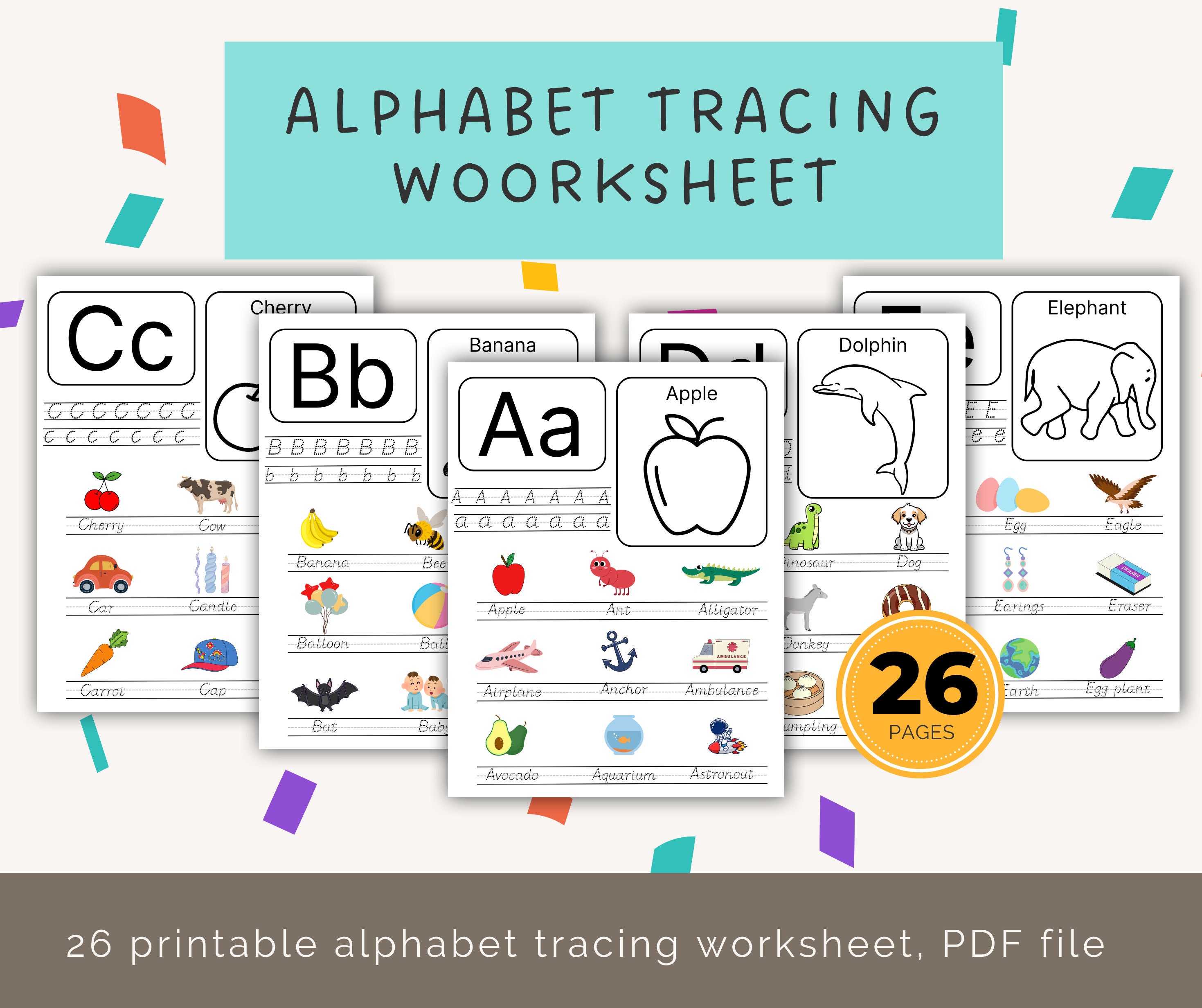 26 Alphabet Tracing Worksheet - Etsy