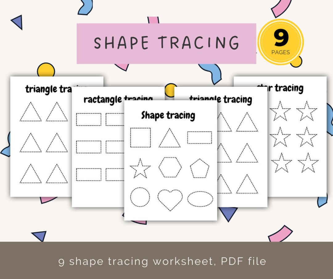9 Shape Tracing Worksheet - Etsy