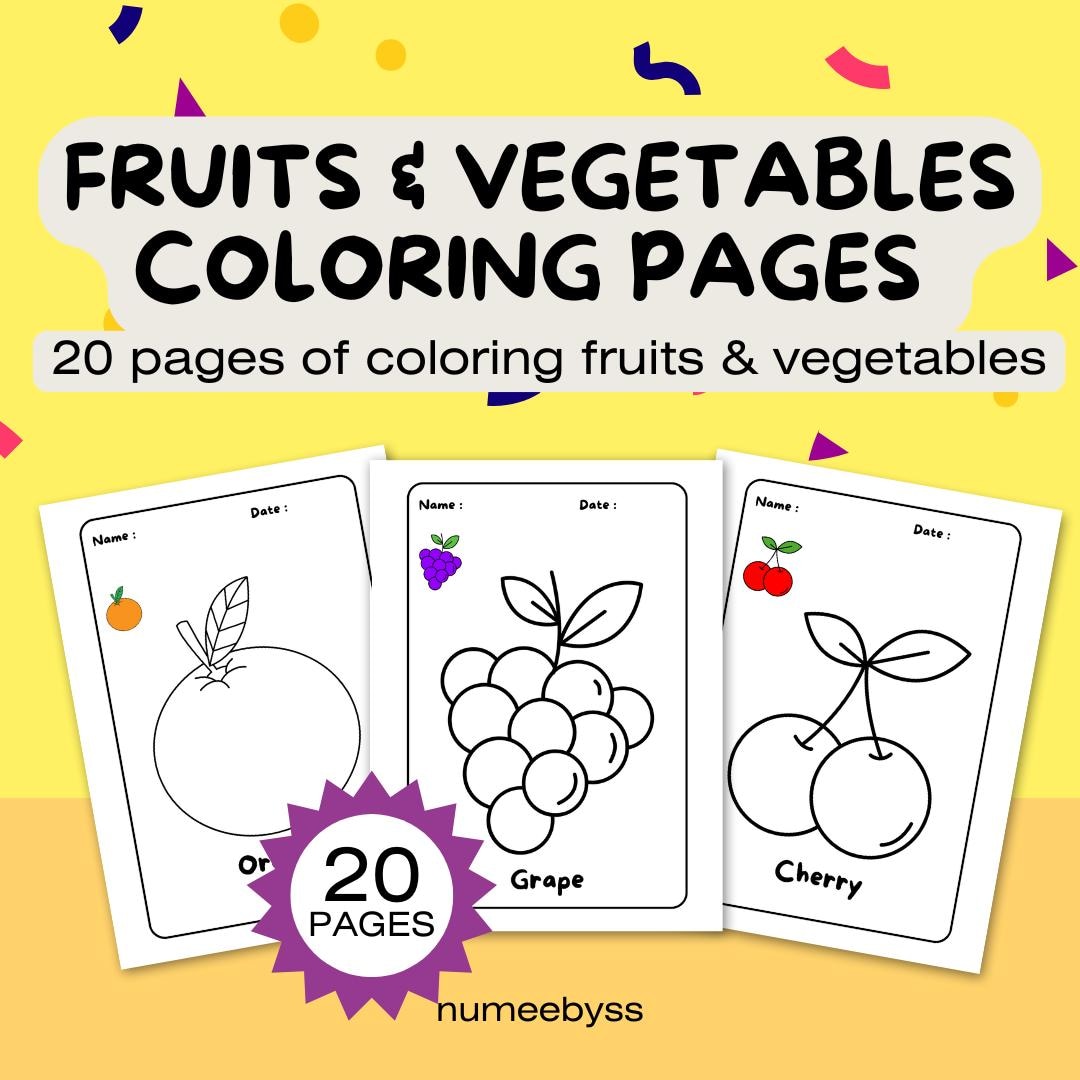 Fruits Vegetables Coloring Simple Fun Pages Worksheet - Etsy
