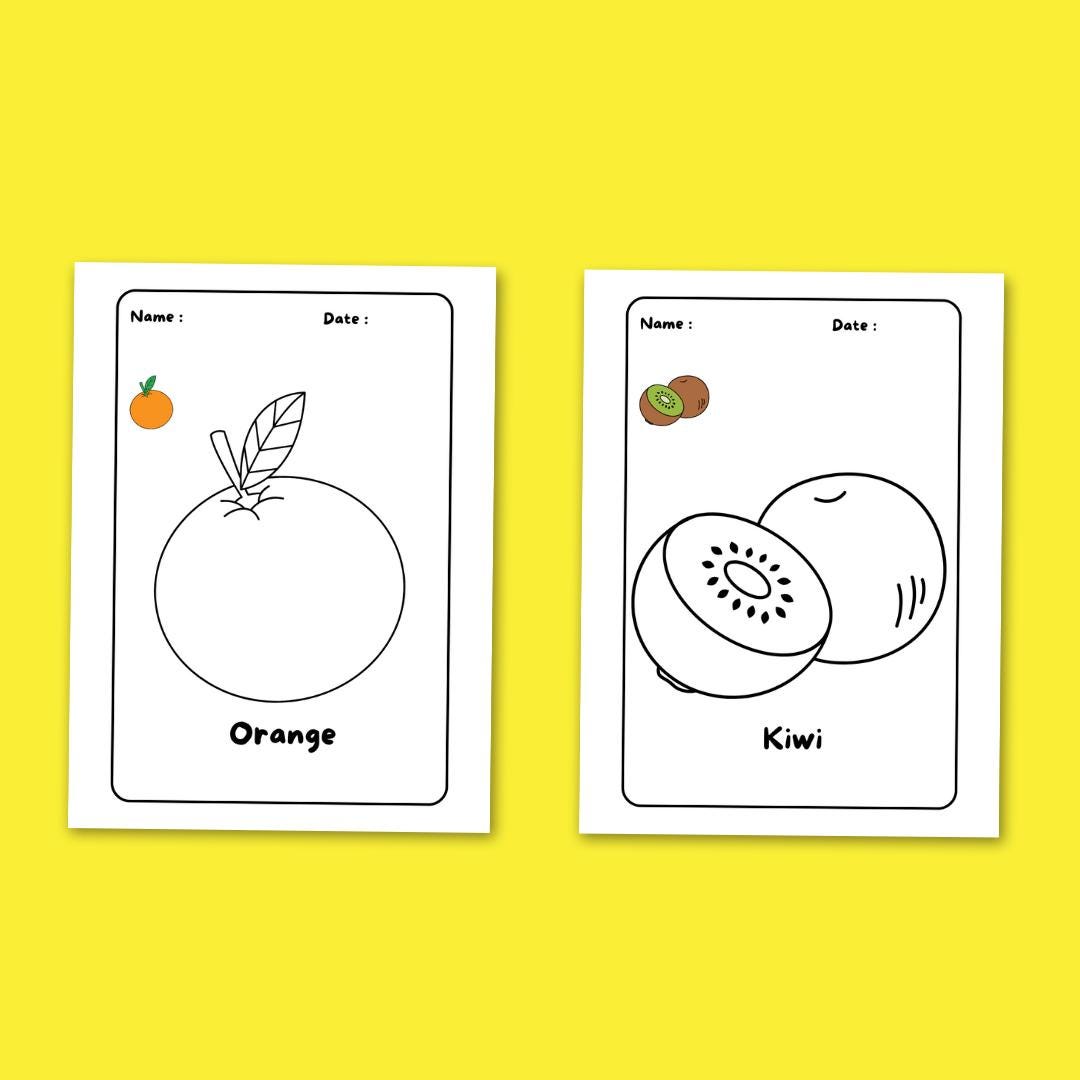 Fruits Vegetables Coloring Simple Fun Pages Worksheet - Etsy