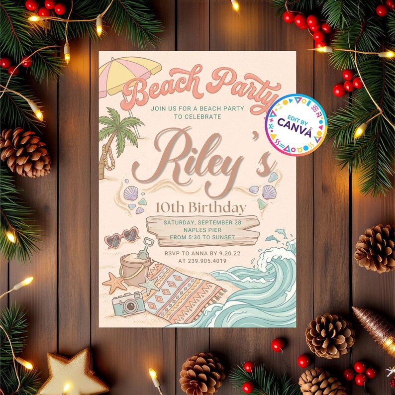 Beach Birthday Invitation, Ocean Theme, Kids Party Template (digital ...