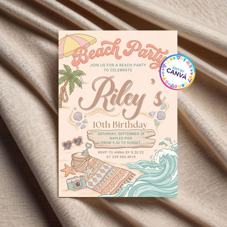 Beach Birthday Invitation, Ocean Theme, Kids Party Template (digital ...