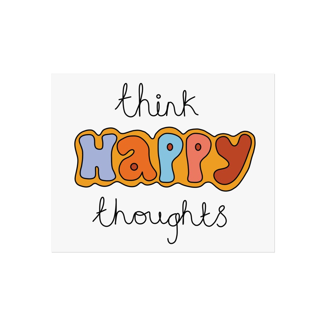 Retro Think Happy Thoughts Poster, Retro Style Poster, Think Happy ...
