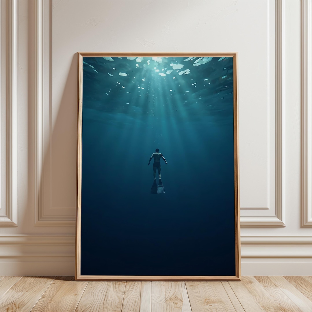Underwater Ocean Print Freediving Poster Beach Ocean Print Deep Blue ...