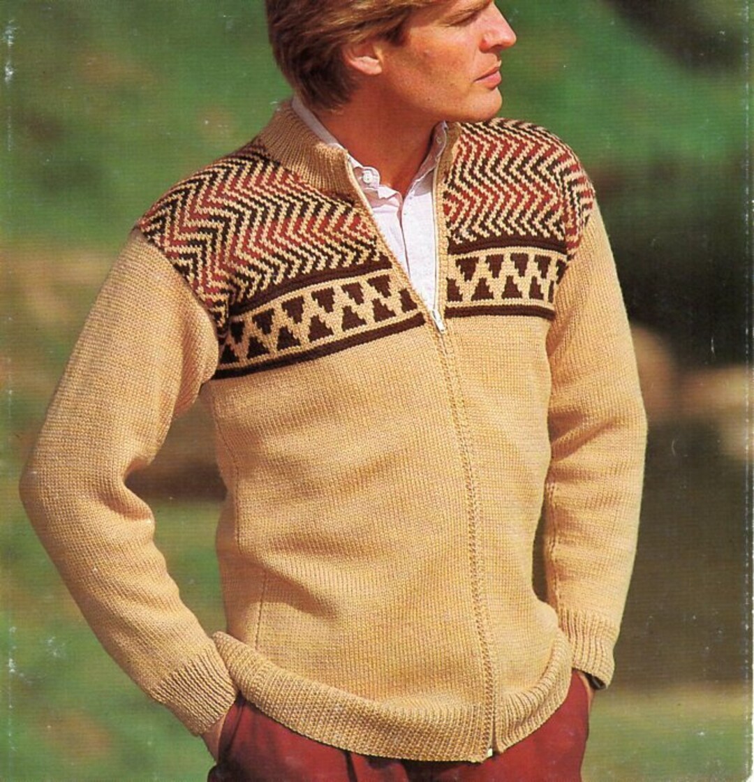 Vintage Mens Fair Isle Cardigan KNITTING PATTERN Pdf Fairisle Zipper ...
