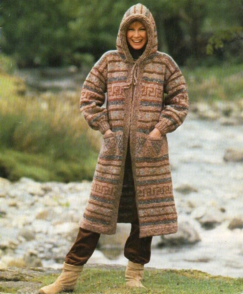 Vintage Womens Fair Isle Coat KNITTING PATTERN Pdf Ladies Long Fairisle Hooded Jacket 34-44 Inch ...