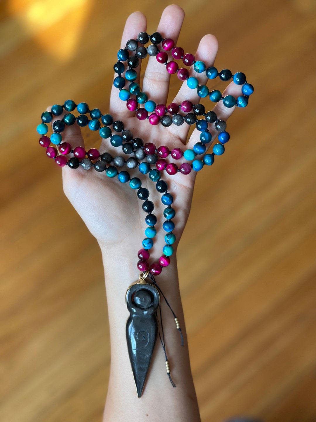 Obsidian Goddess Tiger's Eye & Azurite Mala Prayer Beads - Etsy