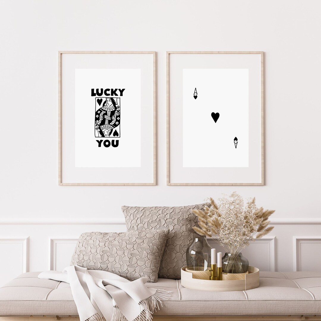 Black Queen Card Poster, Lucky You Poster, Trendy Retro Wall Art Set of ...