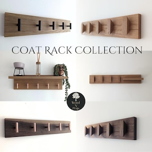 Solid Oak and Black Walnut Coat Rack, Wooden Coat Hooks, Scandi Coat ...