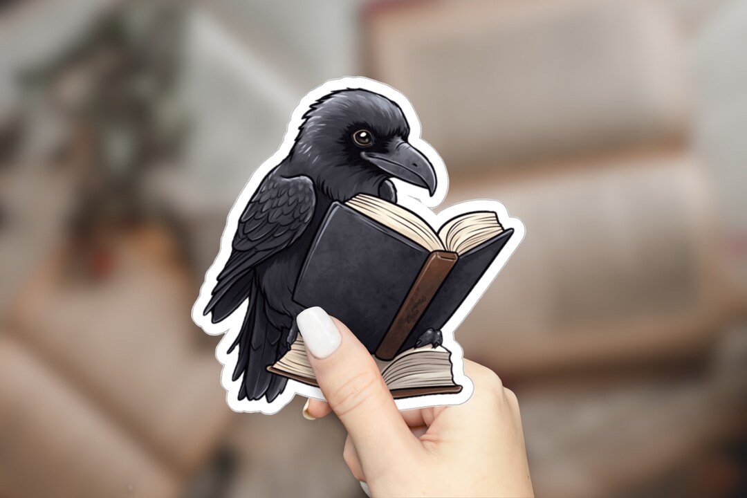 Cute Raven Reading Sticker, Book Sticker, Reading Sticker, Bookish ...
