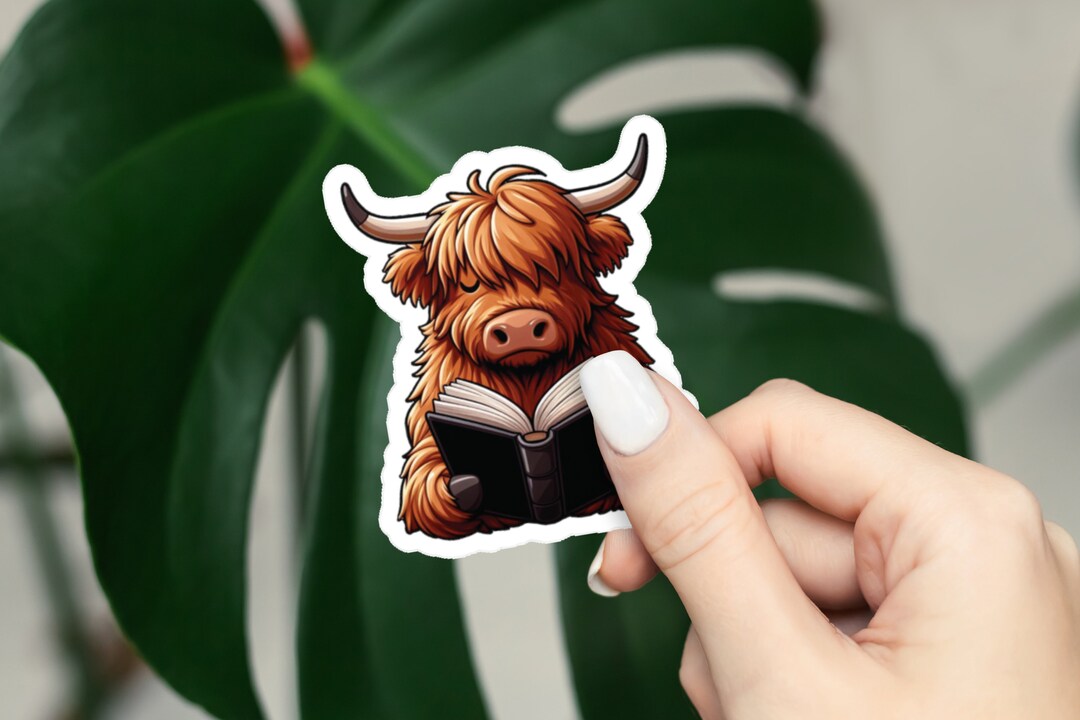 Highland Cow Reading Sticker, Book Sticker, Reading Sticker, Bookish ...