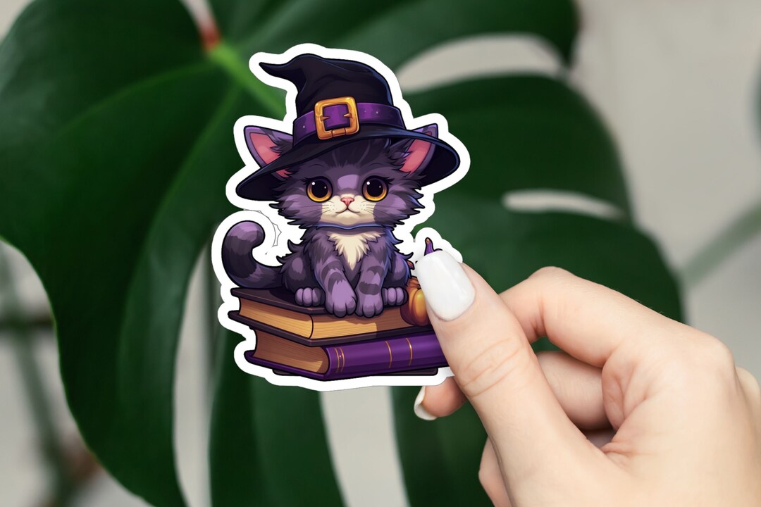 Cute Purple Spooky Witch Cat Sticker Cat Witchy Hat - Etsy