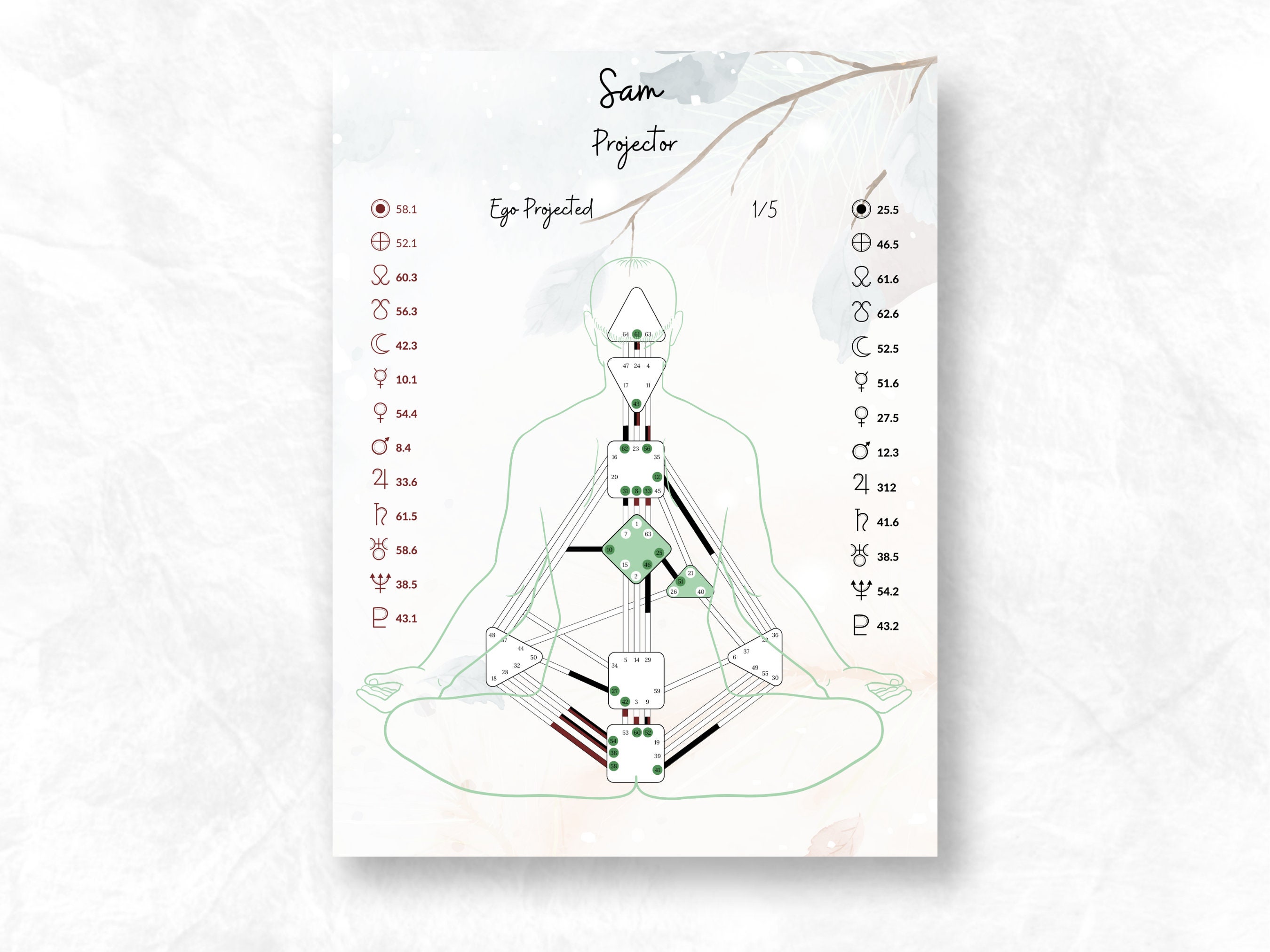 Digital Human Design Chart Personalised Bodygraph Green Foliage Man PDF ...