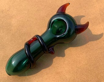 Red Devil Glass Pipe Unique Handmade Girly Black Heady Spoon Pipe Hand ...