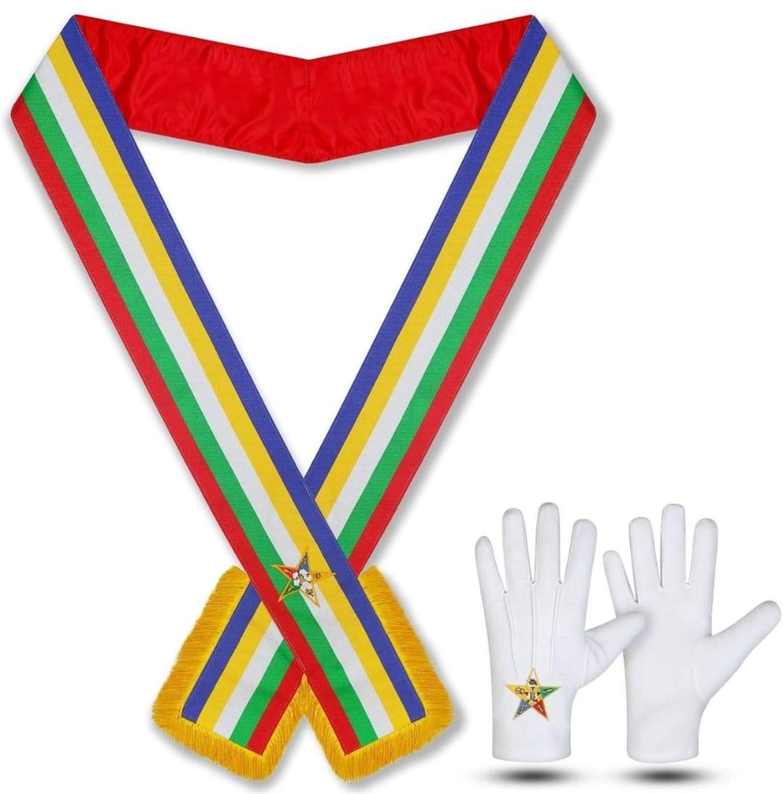 Embroidered OES Sash With Gold Fringe & Cotton Gloves – Eastern Star ...