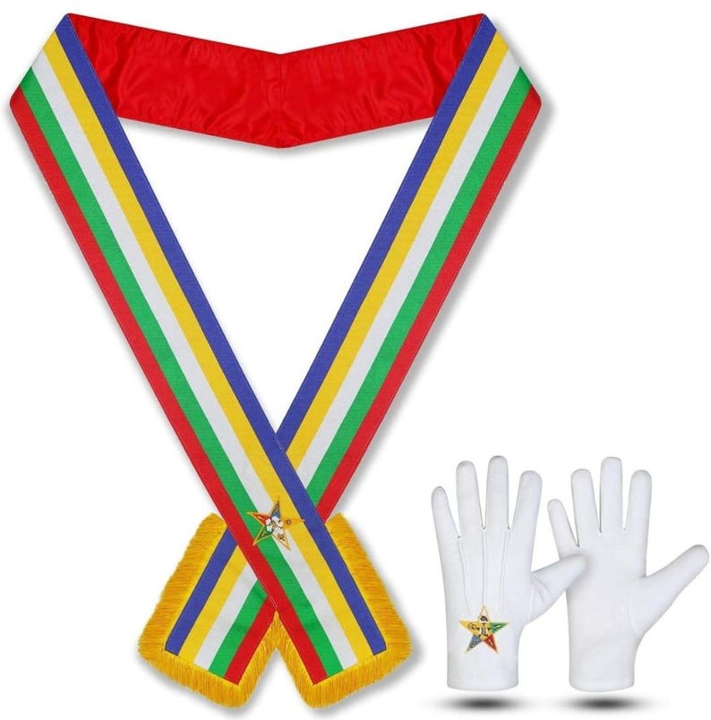 Embroidered OES Sash With Gold Fringe & Cotton Gloves – Eastern Star ...