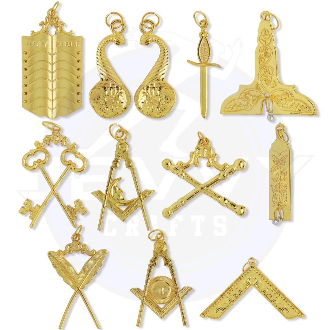 Blue Lodge Masonic Officer Jewels – 12 Gold-plated Freemason Collar ...