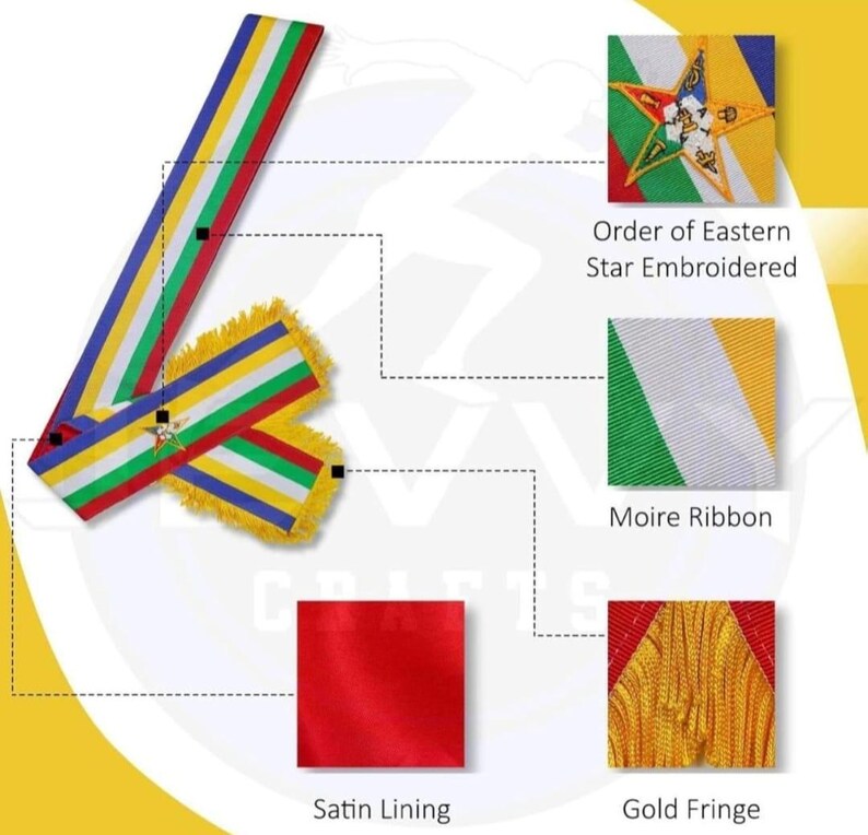 Embroidered OES Sash With Gold Fringe & Cotton Gloves – Eastern Star ...