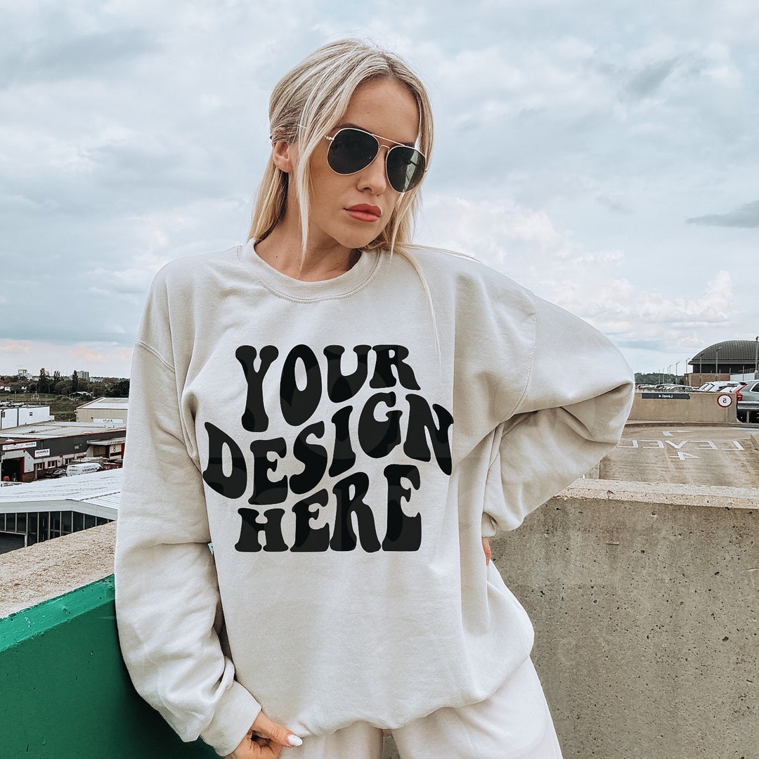 Sand Crewneck Mockup, Natural Color Gildan 18000 Sweatshirt Sweater ...