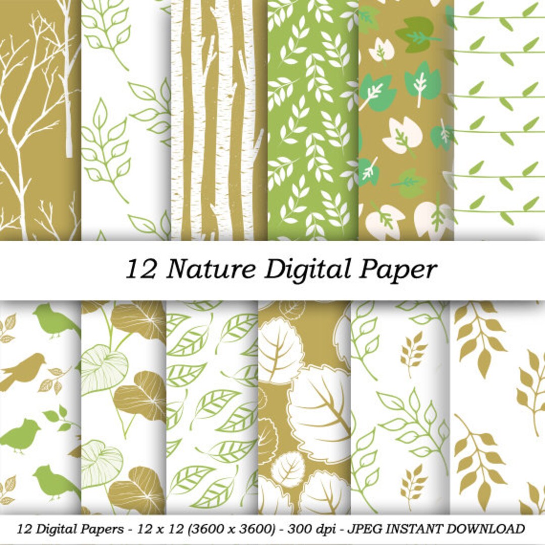 Nature Digital Papers" 12x12 Sheets 300 Dpi RGB Photoshop Jpeg Leaf ...