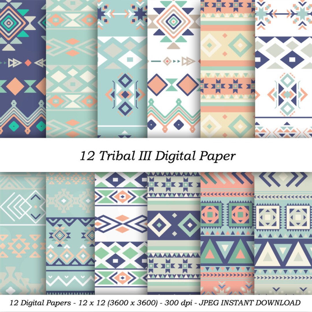 Tribal III Digital Papers" 12x12 Sheets 300 Dpi, Photoshop Geometric ...