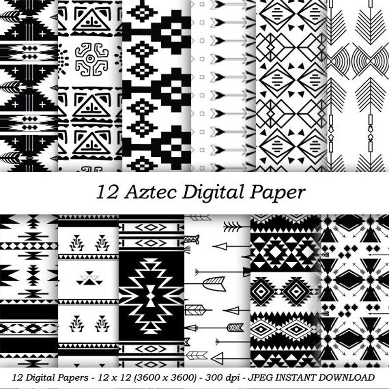 Aztec Digital Papers 12x12 Minimal Aztec, Tribal Paper Patterns ...