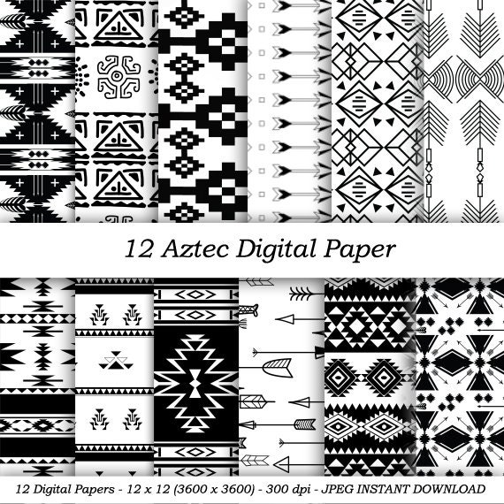 Aztec Digital Papers 12x12 Minimal Aztec, Tribal Paper Patterns ...