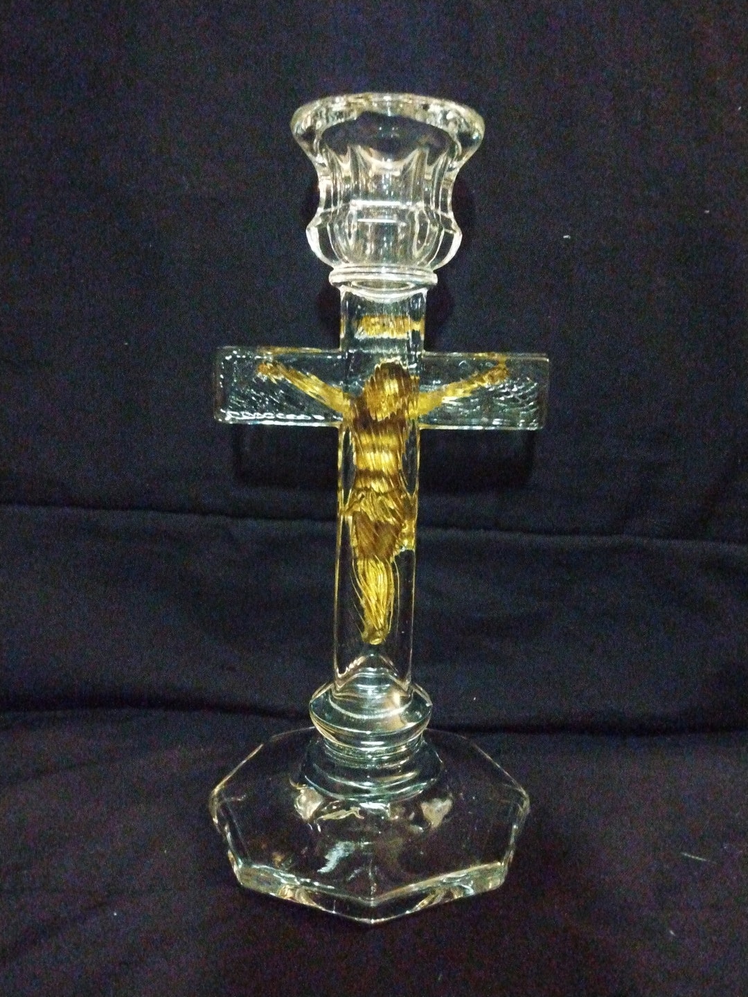 Vintage Glass Crucifix Candlestick - Etsy