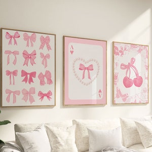 Trendy Pink Bows Wall Art Set of 3 Physical Prints Coquette Room Decor ...