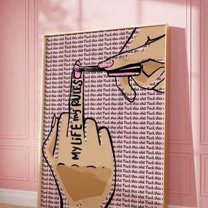 Middle Finger Print, Pink Preppy Poster, Rude Wall Art, Aesthetic Girly ...