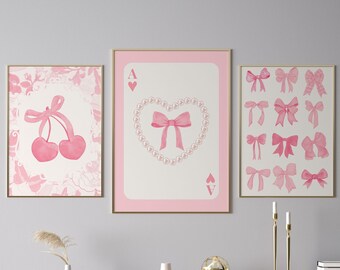 Pink Bow Print, Set of 3, Preppy Wall Art, Teen Room Decor, Preppy ...
