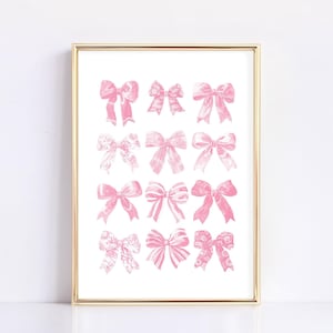 Pink Coquette Bows Wall Art Vintage Nursery Art Aesthetic Apartment ...